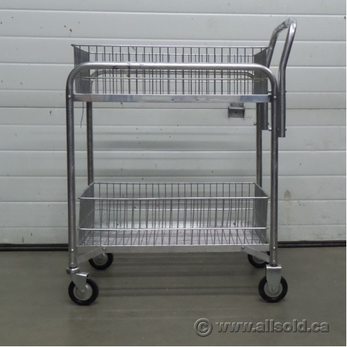 Metal 2 Tier Double Basket Rolling Wire Mail Cart 30 X 20 Allsoldca Buy And Sell Used Office